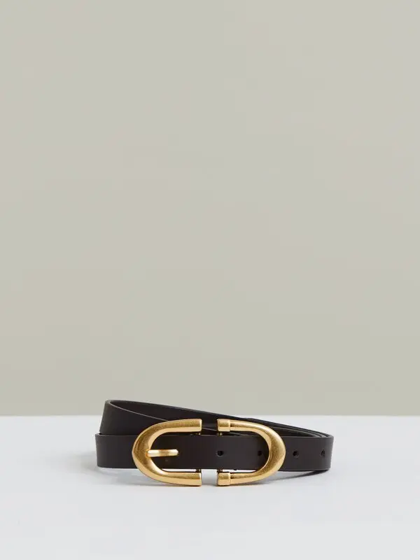 REISS Leather Horseshoe-buckle Belt - Chocolate