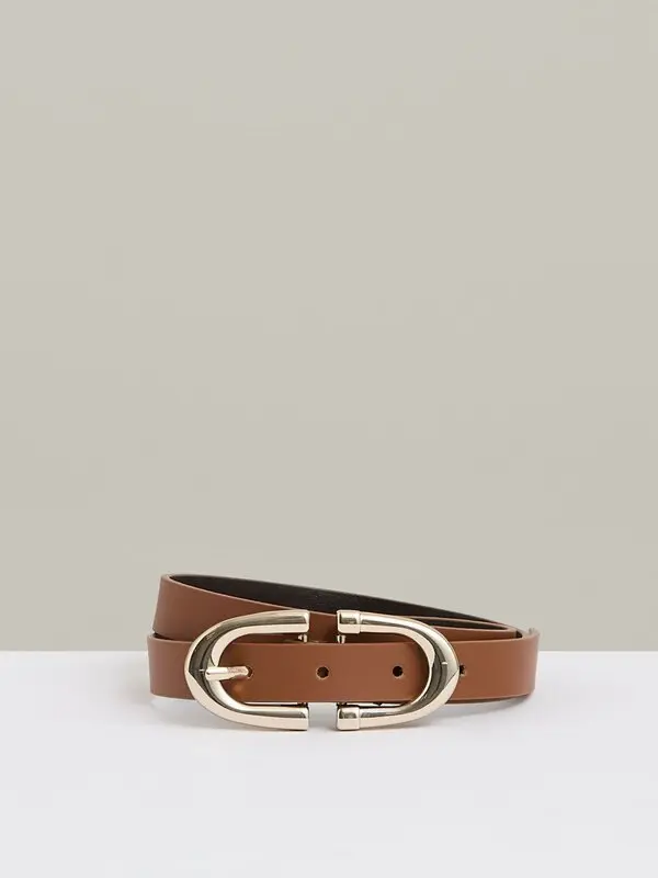 REISS Leather Horseshoe-buckle Belt - Tan