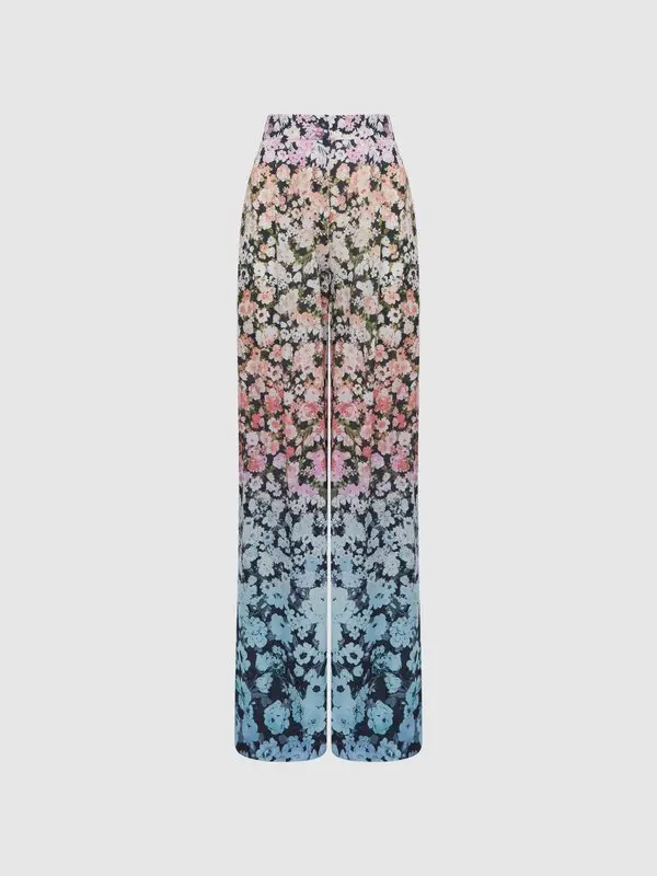 REISS Serena Floral Print Wide Leg Trousers