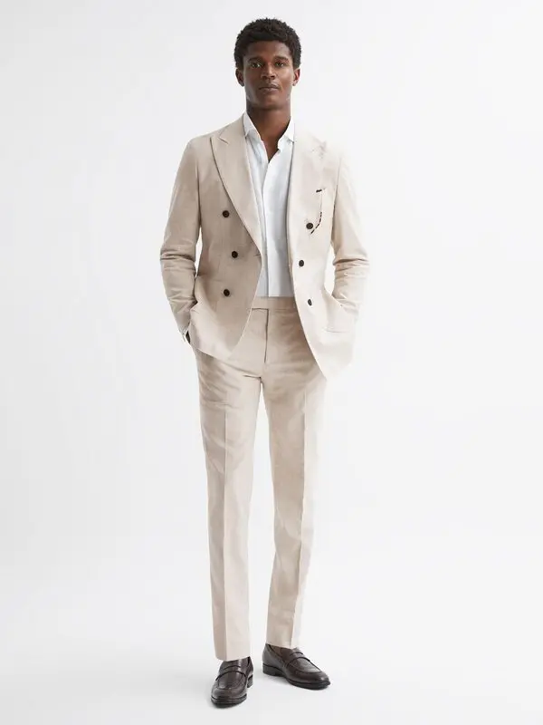 REISS Craft Slim Fit Cotton-linen Check Trousers