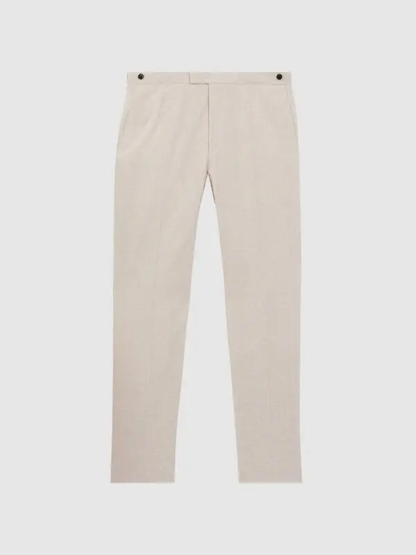 REISS Craft Slim Fit Cotton-linen Check Trousers