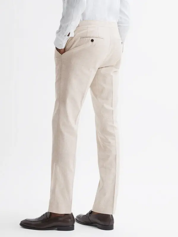 REISS Craft Slim Fit Cotton-linen Check Trousers