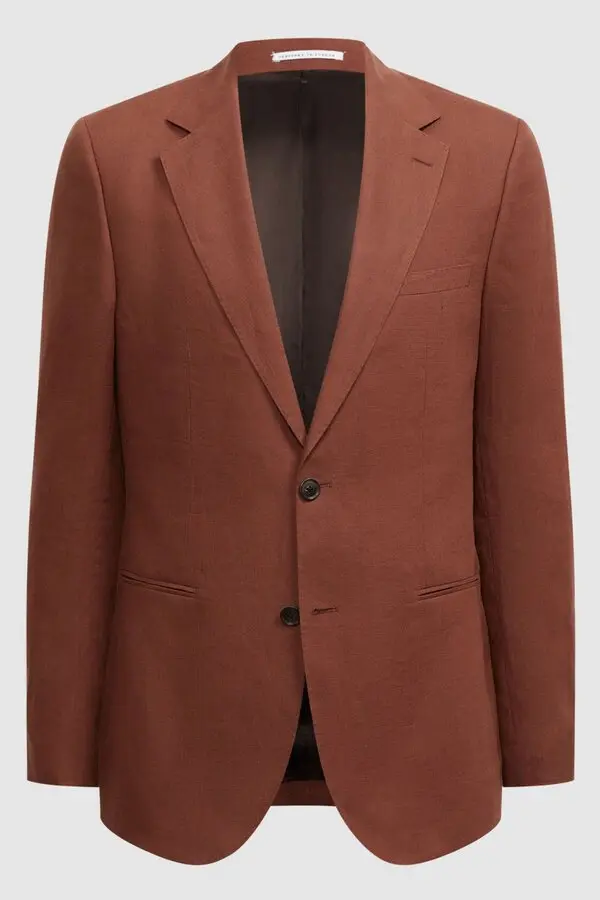 Reiss Kin Slim Fit Single Breasted Linen Blazer In Tobacco - 69% Off