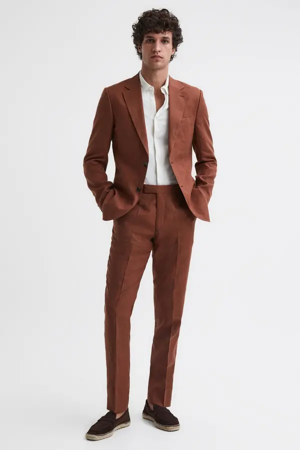 reiss tobacco suit Reiss Kin Slim Fit Single Breasted Linen Blazer In Tobacco - 69% Off
