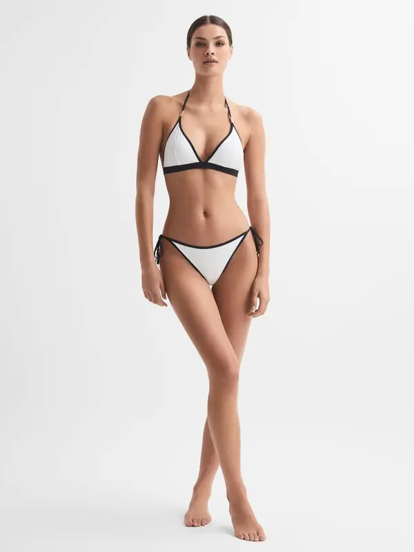 REISS Rutha Side-tie Bikini Bottoms - White/navy