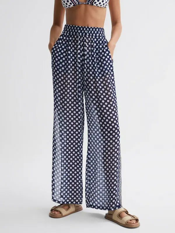 REISS Farah Polka Dot Split Hem Trousers