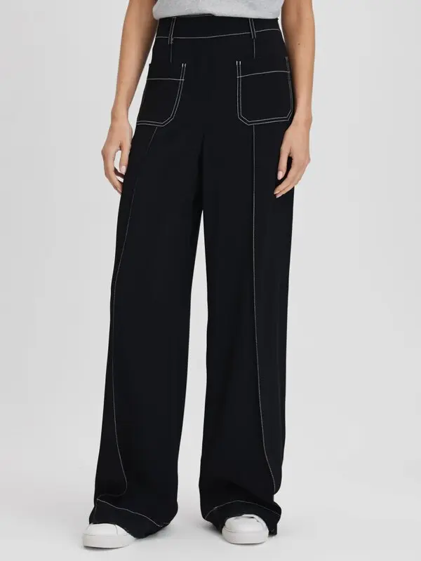REISS Kylie Petite Contrast Stitch Wide Leg Trousers