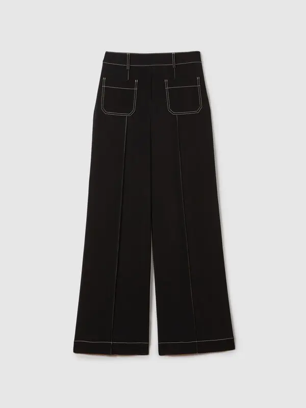 REISS Kylie Petite Contrast Stitch Wide Leg Trousers