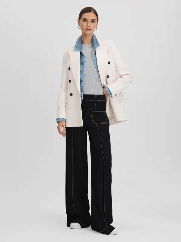 REISS Kylie Petite Contrast Stitch Wide Leg Trousers