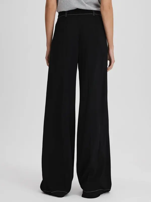 REISS Kylie Petite Contrast Stitch Wide Leg Trousers