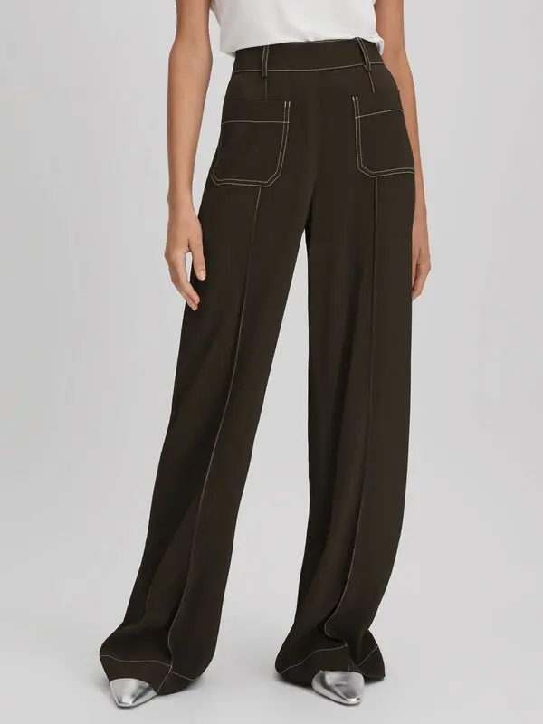 REISS Kylie Petite Contrast Stitch Wide Leg Trousers