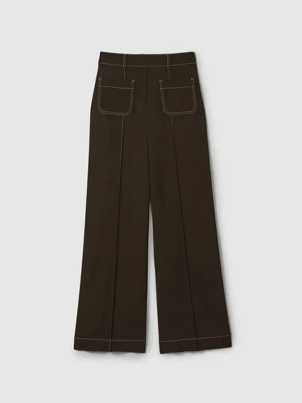 REISS Kylie Petite Contrast Stitch Wide Leg Trousers
