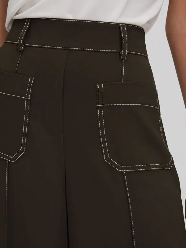 REISS Kylie Petite Contrast Stitch Wide Leg Trousers