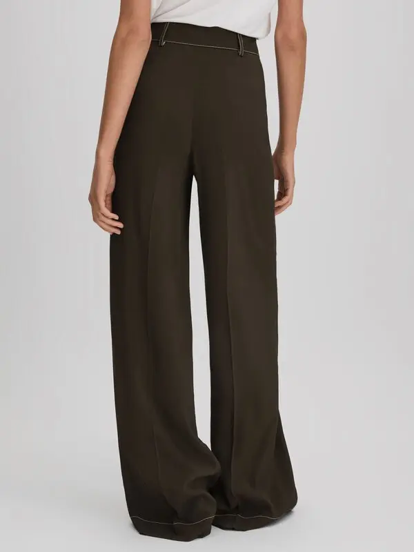 REISS Kylie Petite Contrast Stitch Wide Leg Trousers