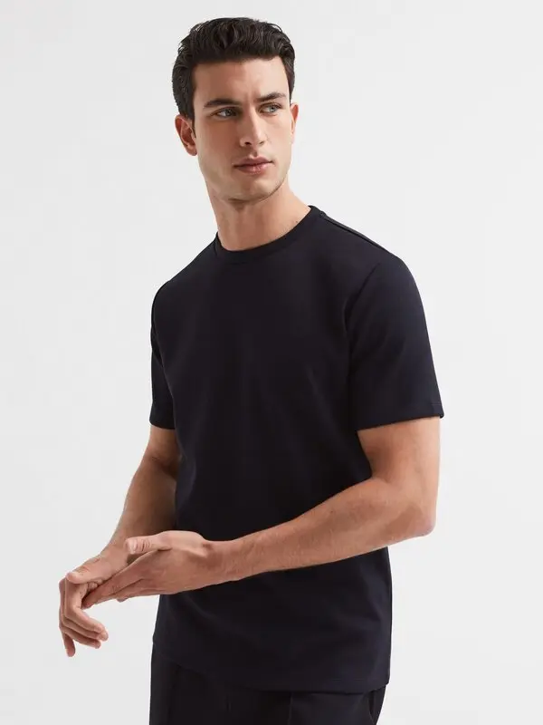 REISS Bradley Interlock Jersey Crew Neck T-shirt - Navy