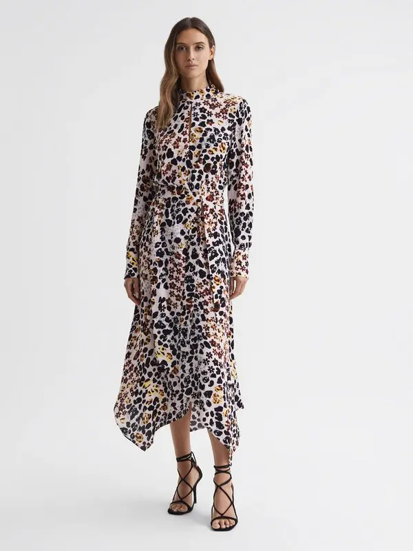 REISS Lira Animal Print Midi Dress