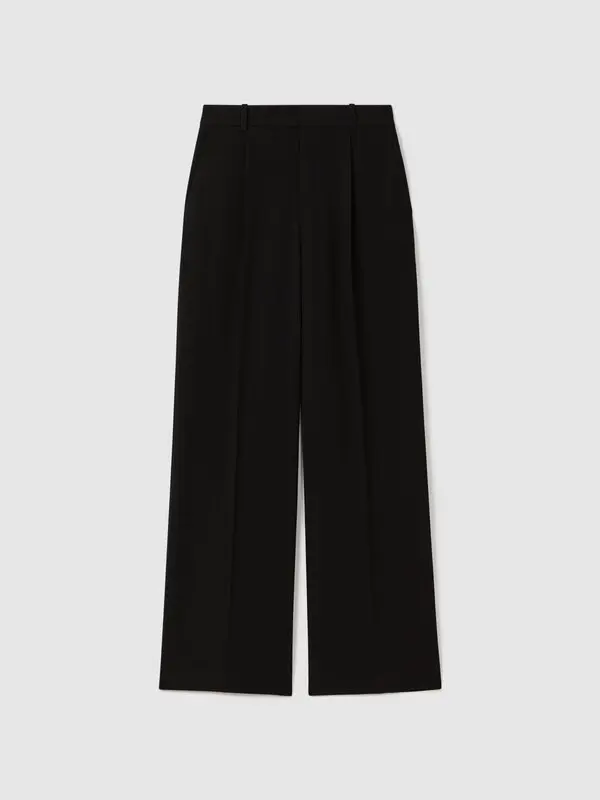 REISS Wide Leg Trousers With Elasticated Waistband - Black