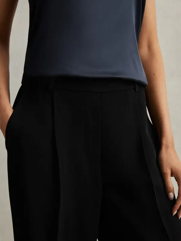 REISS Wide Leg Trousers With Elasticated Waistband - Black
