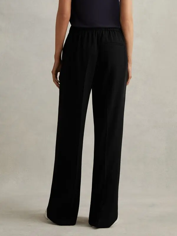 REISS Wide Leg Trousers With Elasticated Waistband - Black
