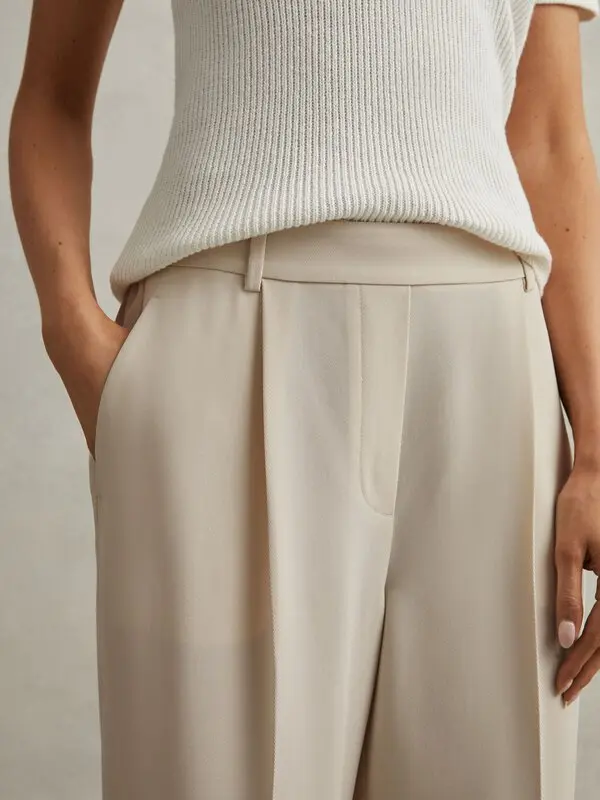 REISS Eden Wide Leg Trousers - Cream