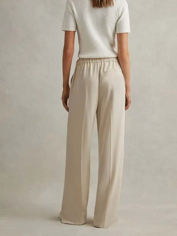 REISS Eden Wide Leg Trousers - Cream