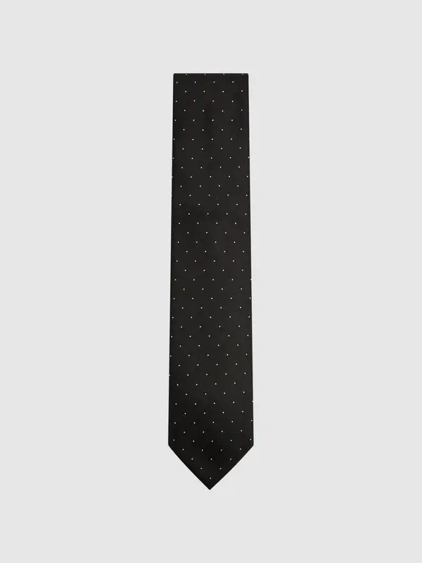 REISS Liam Polka Dot Silk Neck Tie - Black