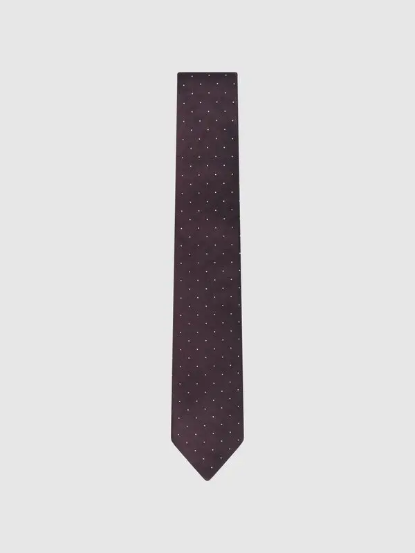 REISS Liam Polka Dot Silk Neck Tie - Burgundy