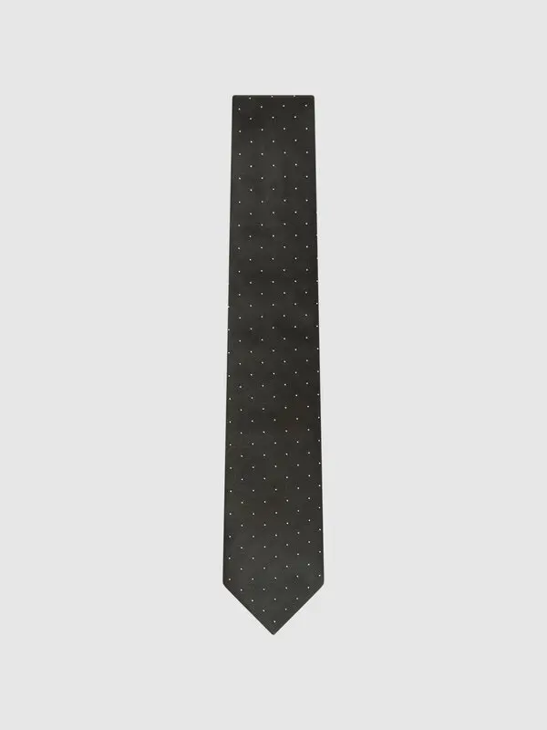 REISS Liam Polka Dot Silk Neck Tie - Dark Green