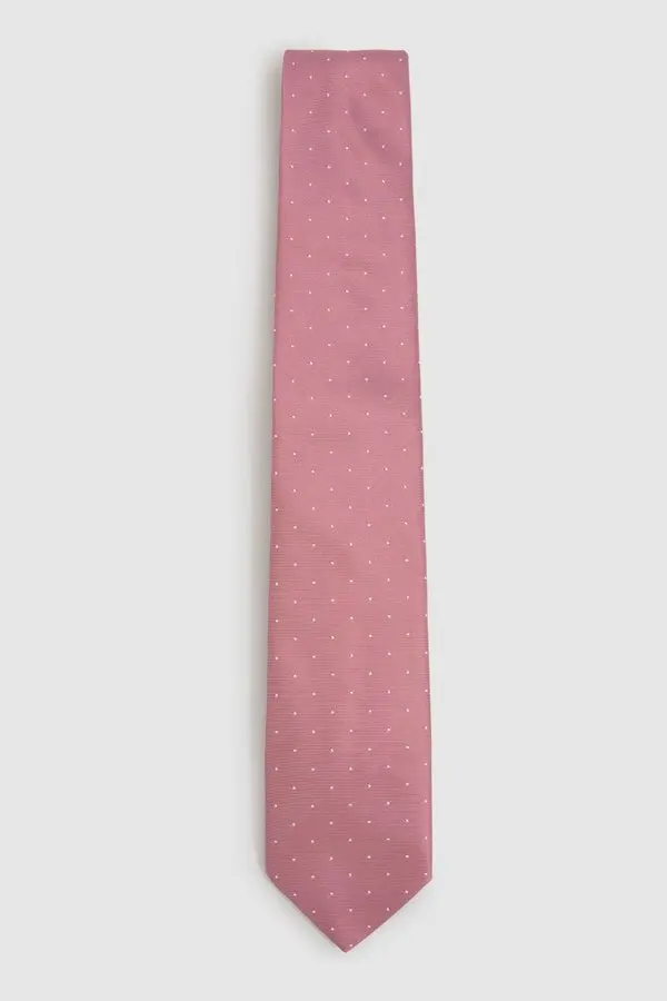 REISS Liam Polka Dot Silk Neck Tie - Dark Pink