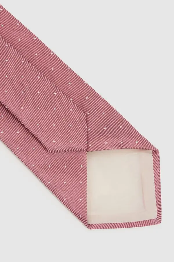 REISS Liam Polka Dot Silk Neck Tie - Dark Pink