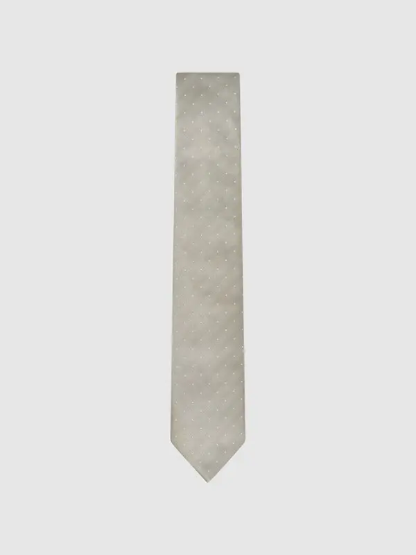 REISS Liam Polka Dot Silk Neck Tie - Grey