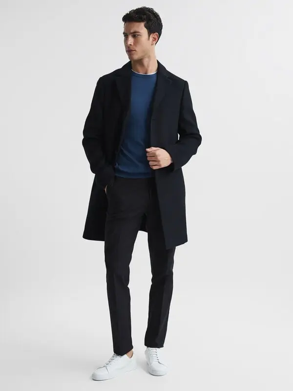 REISS Gable Single Breasted Overcoat - Black