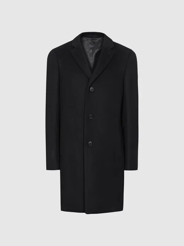 REISS Gable Single Breasted Overcoat - Black