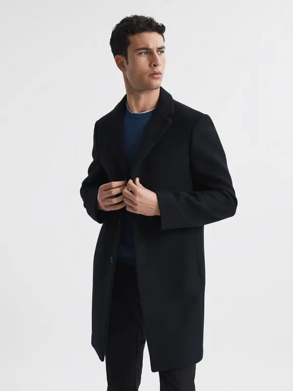 REISS Gable Single Breasted Overcoat - Black