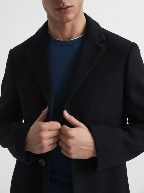 REISS Gable Single Breasted Overcoat - Black