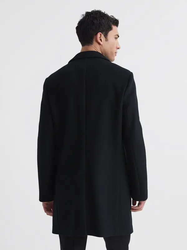 REISS Gable Single Breasted Overcoat - Black