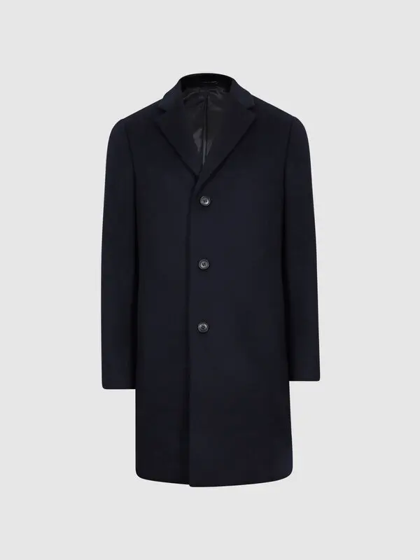 REISS Gable Single Breasted Overcoat - Navy