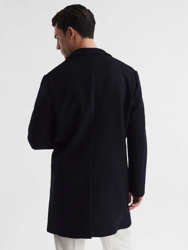 REISS Gable Single Breasted Overcoat - Navy