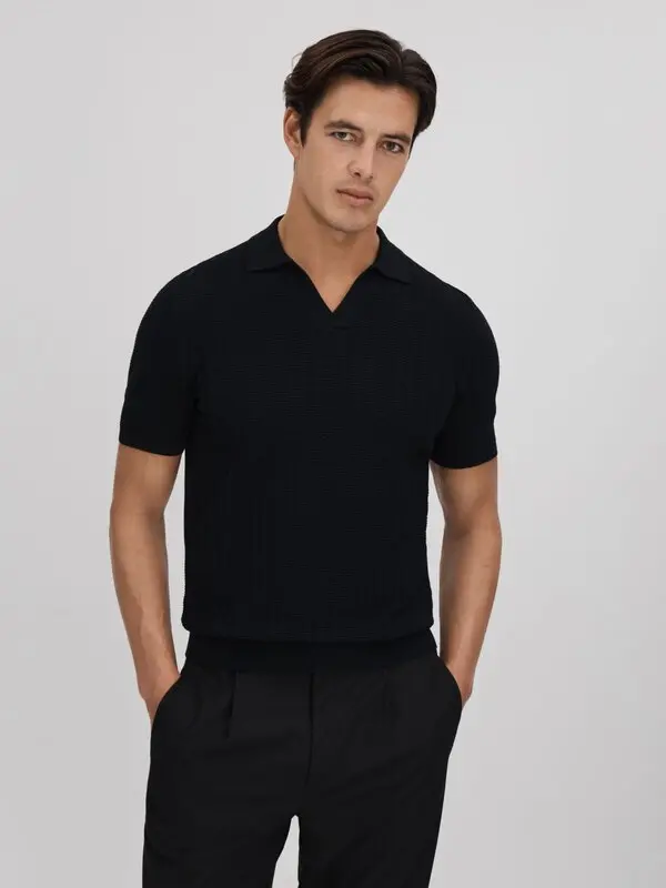 REISS Mickey Textured Modal Blend Open Collar Shirt