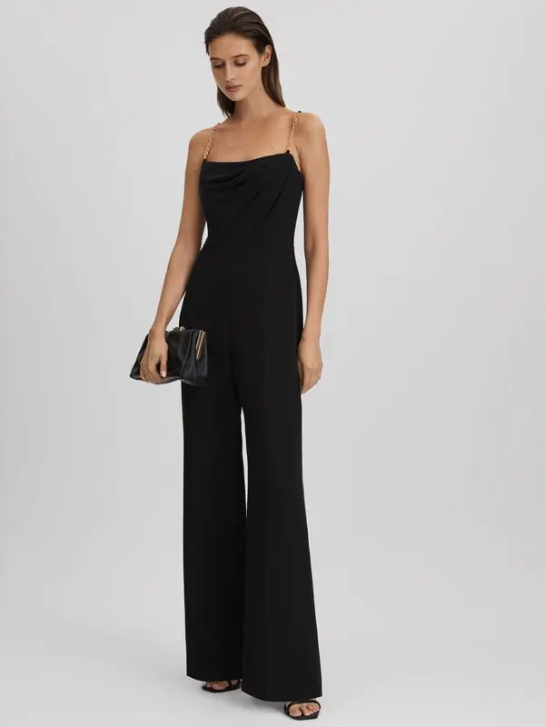 Halston Brea Stretch Crepe Jumpsuit - Black
