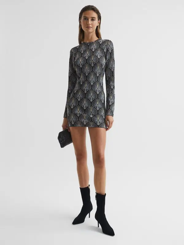 REISS Annie Metallic Jacquard Mini Dress