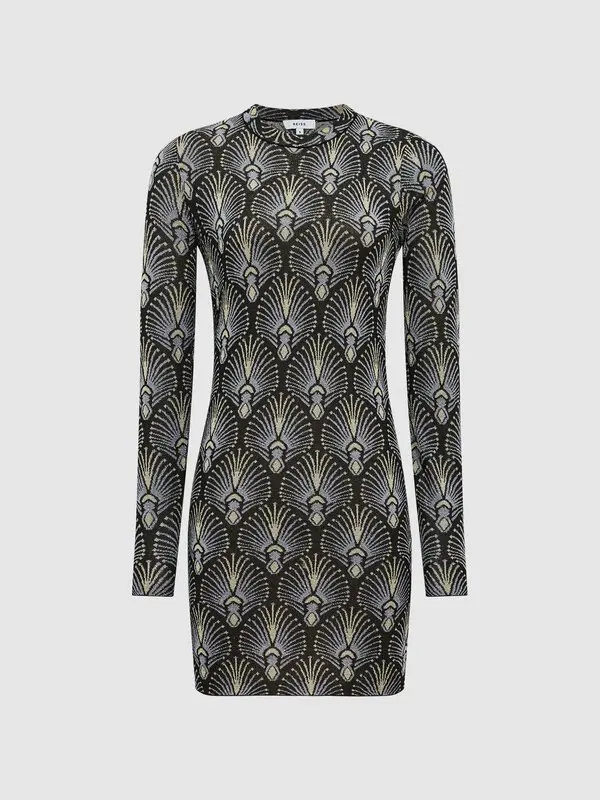 REISS Annie Metallic Jacquard Mini Dress