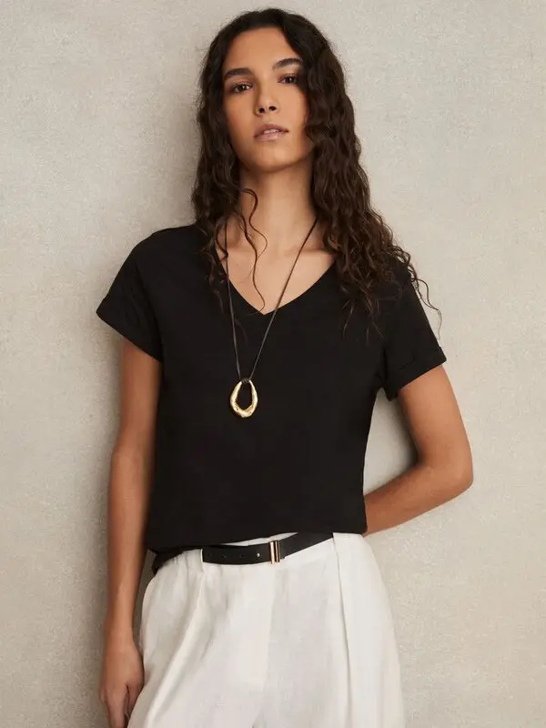 REISS Luana Cotton-jersey V-neck T-shirt
