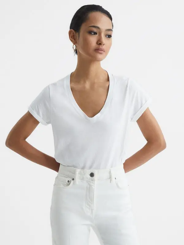 REISS Luana Cotton-jersey V-neck T-shirt