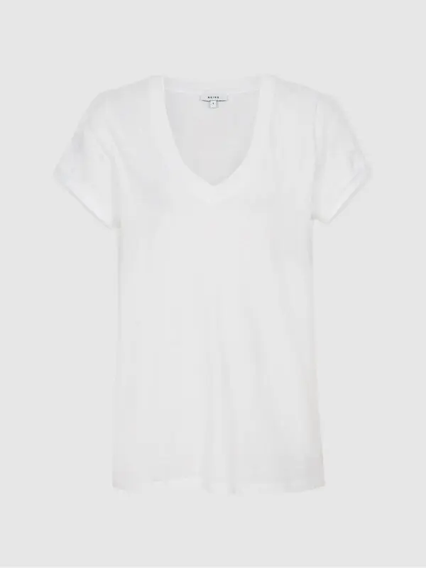 REISS Luana Cotton-jersey V-neck T-shirt