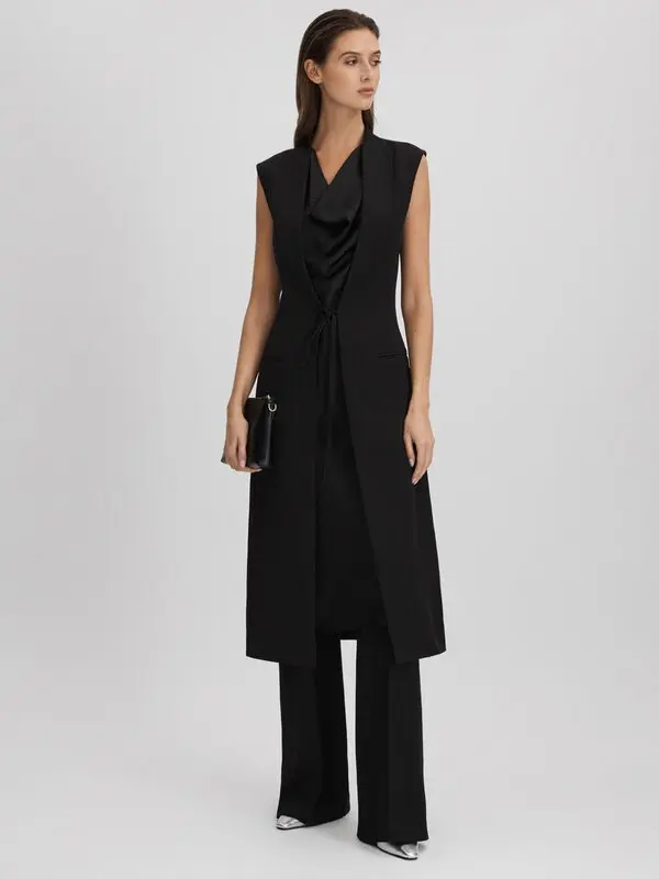 Halston Cowl Neck Wrap Midi Dress