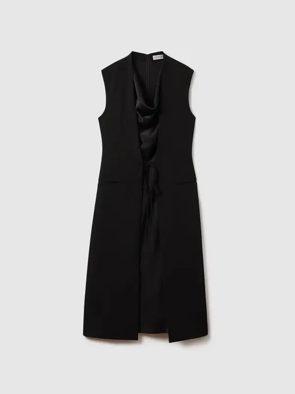 Halston Cowl Neck Wrap Midi Dress