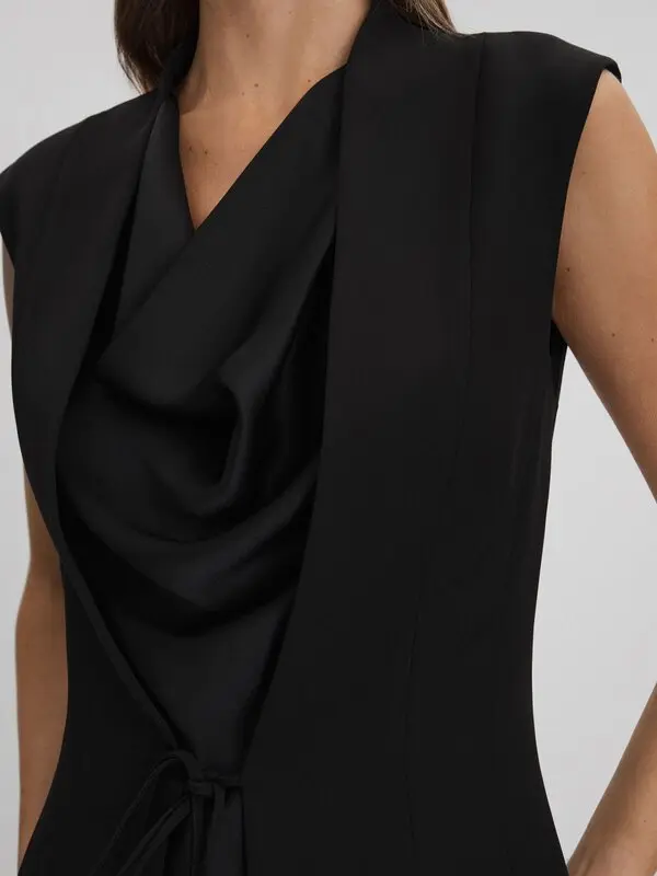 Halston Cowl Neck Wrap Midi Dress