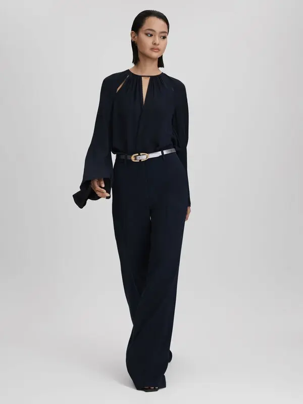 REISS Margeaux Wide Leg Suit Trousers - Navy