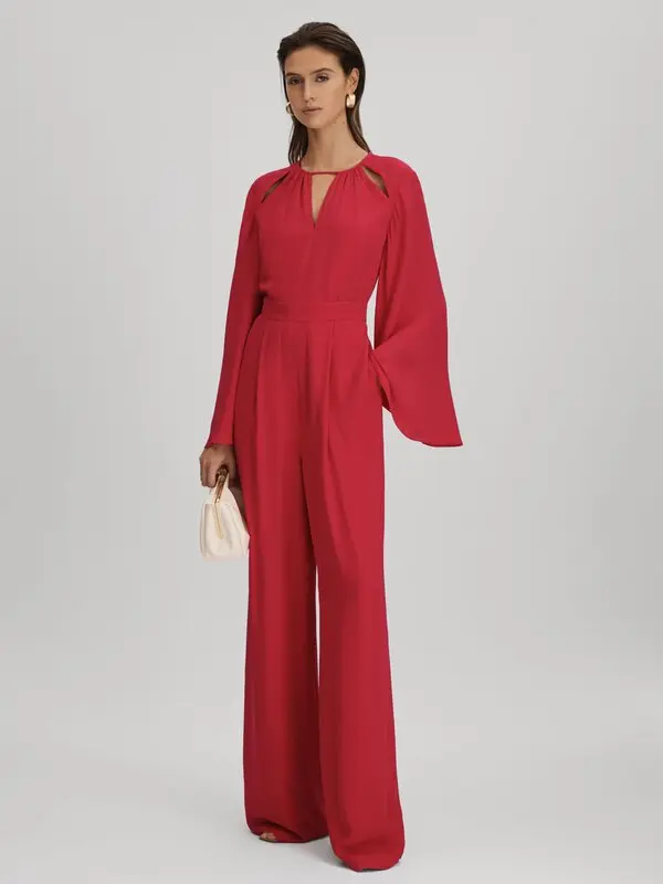 REISS Tania Flared Sleeve Jumpsuit - Coral